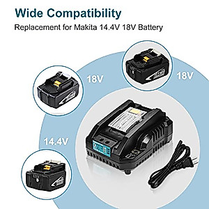 【18 Volt 6.0Ah BL1860B】 2Packs Replacement Battery and Charger for Makita 18V Battery Lithium BL1860 BL1850 BL1845 BL1840 BL1830 BL1820 BL1815 BL1860B Battery + 1 Charger for Makita 14.4v-18V Battery