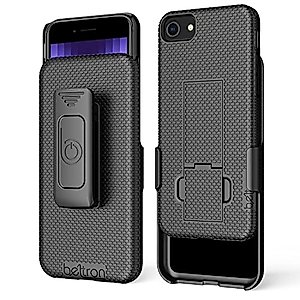 BELTRON iPhone 7/8/SE 2020/SE 2022 Holster Case, Super Slim Rubberized Grip Case & Swivel Belt Clip Holster Combo with Built-in Kickstand for for Apple iPhone SE3 2022, SE2 2020, 8, 7, 6, 6s (Black)