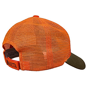 Beretta Men's Tobacco/Blaze Orange Upland Mesh Back Hunting Trucker Hat with Waxed Cotton Bill and Velcro Closure, One Size