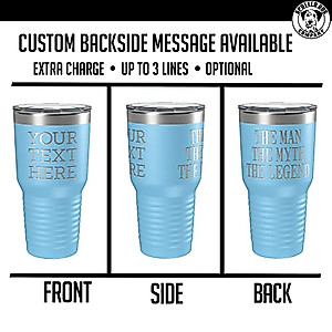 Personalized 30oz (17 Colors) Powder Coated Insulated Stainless Steel Tumbler with Lid, Custom Etched, Customized Text Message Name, Engraved Gift Idea Women Men Him Her, Your Text Here (Light Blue)