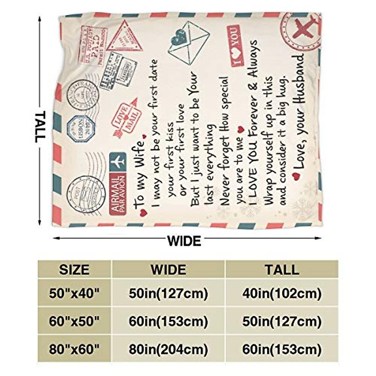 Fleece Blanket Love Letter to My Wife from Husband Ultra-Soft Micro Light Weight Warm Bed Throw Blanket (to My Wife, 60"x50")
