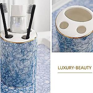 YAYA2021-SHOP Soap Bottles European Style Bathroom Accessories Set Ceramic 6-Pieces Bath Sets Includes Soap Dispenser Toothbrush Holder Tumblers Soap Dish and Tray, Gold Rim Soap Dispenser
