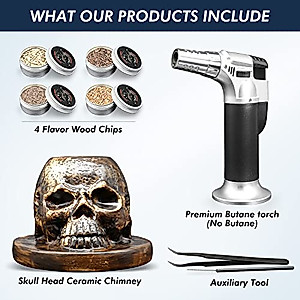 Old Fashioned Smoker Kit, Whiskey Bourbon Cocktail Smoker Kit With 4 Flavored Wood Chips, Torch (No Butane) Smoke Top Cocktail Bar Kit, Gift for Whiskey Lovers, Dad, Husband, Men