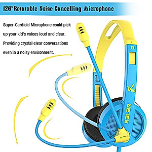 QearFun 2 Pack Kids Headphones with Microphone for School, Wired Headphones for Kids with Rotatable & Extendable Mic, Boys & Girls Online Learning Headsets for Tablet/PC/Classroom/Travel (PurpleBlue)
