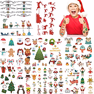 Temporary Tattoo for Kids Adults, 228 PCS Christmas Waterproof Body Stickers, Face Fake Tattoos Kit, Cute Tattoo Decorations, Birthday Party Favor Supplies Decor for Boys Girls Children Xmas Holiday