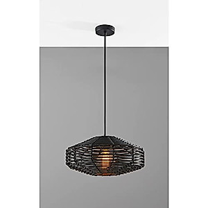 Adesso 5240-01 Kingston Pendant Light, 7 in, 60W, Black Rattan, 1 Hanging Light