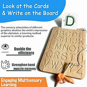 Montessori Alphabet Tracing Board, Oak Made Come with 26 Pcs Cards & Pen Grip Toddlers Double-Side Learning Toys ABC 3+ Kids Preschool Practice Materials Letters Writing Homeschool