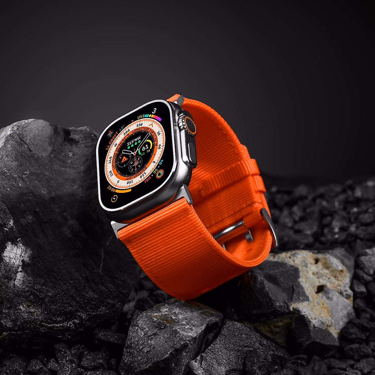 Tefeca Dual Series Band Compatible with Apple Watch Ultra 2/Ultra 49mm, Series 10 46mm, Series 9/8/7 45mm, SE2/SE/6/5/4 44mm (Orange Nylon with Silver Adapters, 49/46/45/44mm