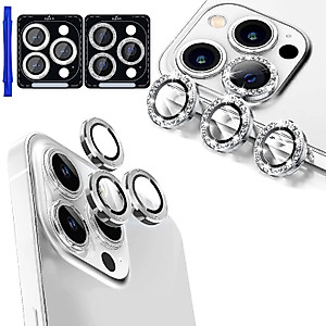 Ferilinso [3+3 Pack for iPhone 14 Pro & iPhone 14 Pro Max Camera Lens Protector Accessories Camera Cover Titanium Alloy-Space Metal Protection Mounting Base Case Friendly (Silver/Sparkle Silver)
