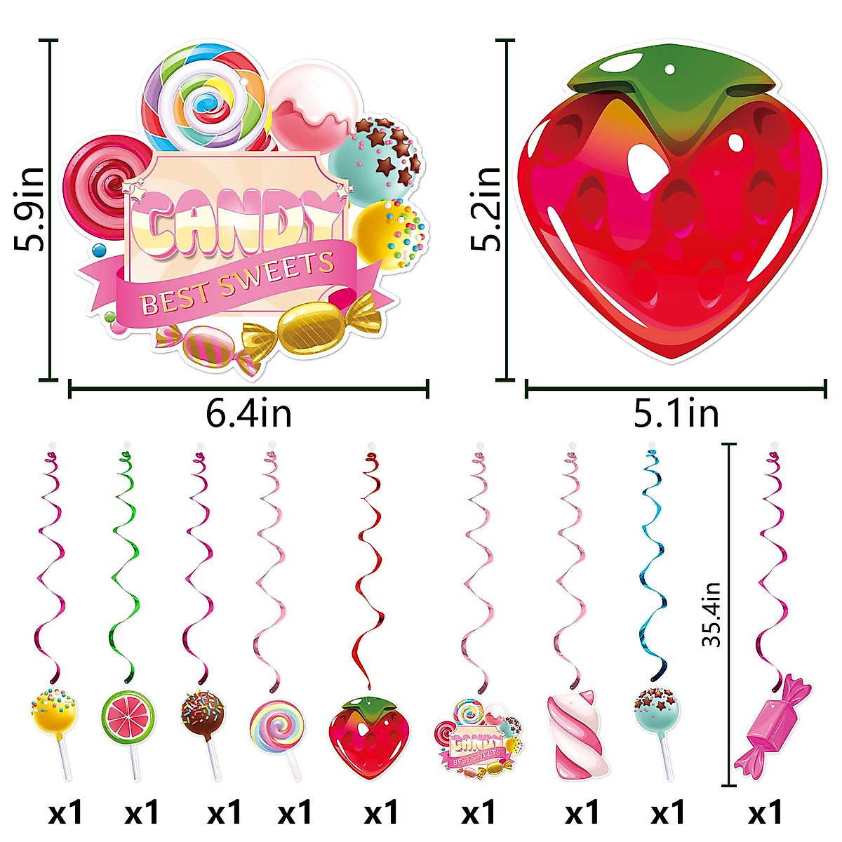 Candy Hanging Swirls, Candy Themed Party Banner, Candy Birthday Party Decorations, Candy Baby Shower Decor, Candy Themed Party Decorations for Classroom, 11Pcs