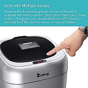 Automatic Trash Can with Lid Deodorizer, 35L/9Gallon Small Touchless Waste Recycling Bin Infrared Motion Sensor Trash Bin for Office Bedroom Bathroom and Kitchen (Silver), (11.3 x 11.3 x 24.7)inch