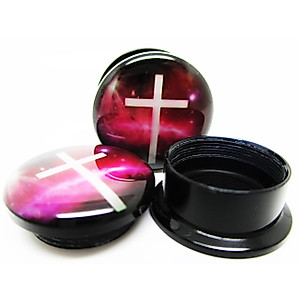 Pierced Republic Cross in Space Ear Plugs - Acrylic Screw-On - 8 Sizes - *Pair* (5/8" (16mm))