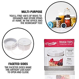 Masontops Tough Tops - Ball Regular Mouth Mason Jar Lids Plastic Leakproof - BPA-Free White Plastic Mason Jar Lids - Reusable Dry Canning Lids fit Ball Jars (Ball Mason Jars not included)
