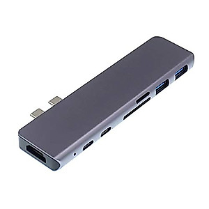 7 in1 Dual USB C Hub USB 3.1 Adapter Dock SD Card Reader 4K HDMI For MacBook Pro Grey