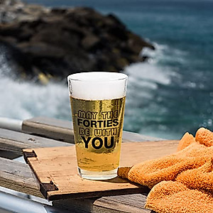 Waipfaru 40th Birthday Gift, May the Forties Be With You Beer Glass, Birthday Christmas Gifts for Men Women Turning 40, 40 Year Old Gifts for Men Women Her Him Wife Husband Friends Mom Dad, 15 Oz