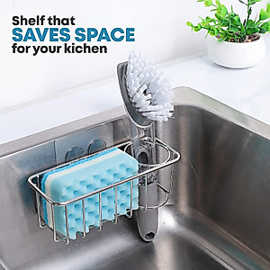 KESOL 3-in-1 Kitchen Sink Caddy with Adhesive Sponge Holder for Kitchen Sink + Dish Cloth Hanger + Dish Brush Holder, 304 Stainless Steel Rust Proof, Water Proof, No Drilling Kitchen Sink Accessories