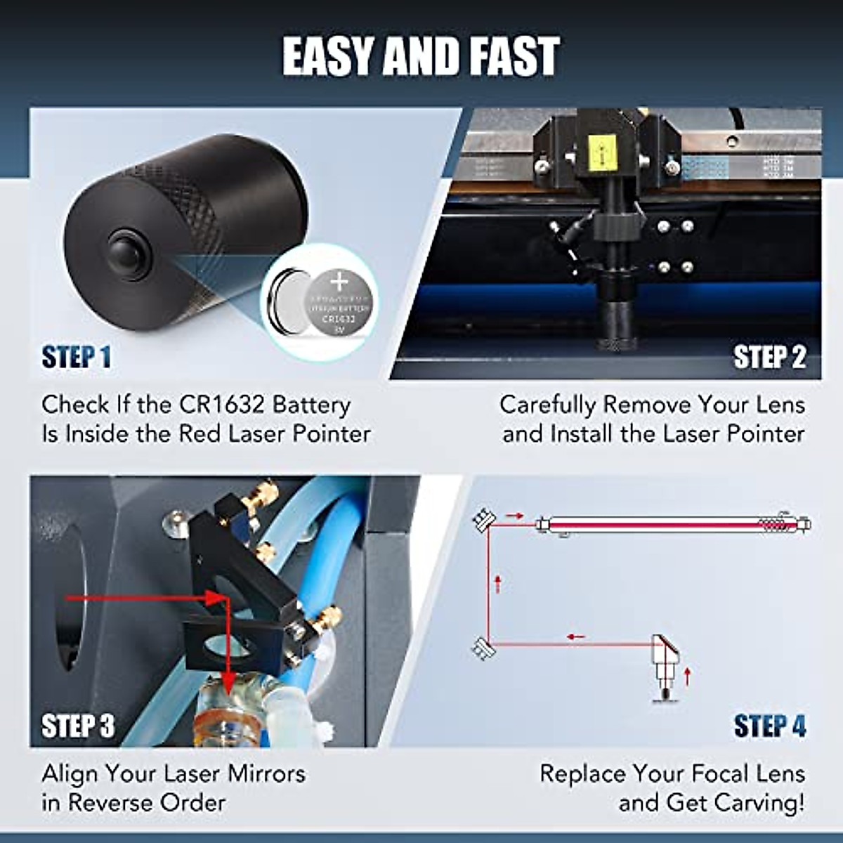 OMTech CO2 Laser Alignment Tool for Laser Engravers, Precision Red Laser Pointer for 50W 60W 70W 80W 100W 130W 180W Laser Engraving Marking Cutting Machines Except Polar 350, Visible Laser Path Guide