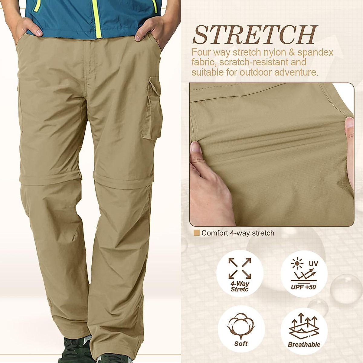 Jessie Kidden Mens Hiking Pants Convertible Quick Dry Lightweight Zip Off Outdoor Fishing Travel Safari Pants (225 Khaki 32)