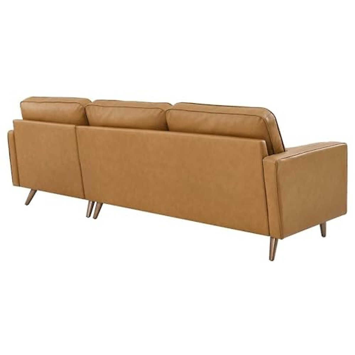 Pemberly Row 98" Modern Style Leather Sectional Sofa in Tan Finish