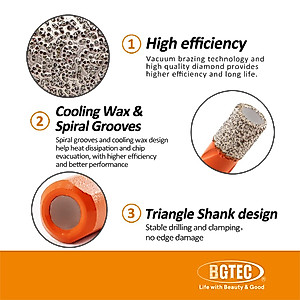 Dry Diamond Core Drill Bit, BGTEC 5Pcs 6mm 1/4" Vacuum Brazed Hole Saw with Triangle Shank for Porcelain Tile Ceramic Granite Marble Masonry