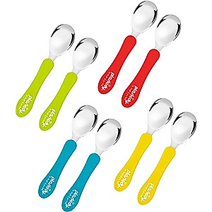 PLASKIDY Stainless Steel Toddler Spoons Set of 8 Kids Spoons - Children Safe Utensils BPA Free Dishwasher Safe Kid Spoons Flatware Set