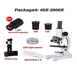 CZDYUF 640X 1280X 2000X Biological Microscope Monocular Student Education LED Light Phone Holder Electronic Eyepiece (Color : OneColor, Size : Package4)