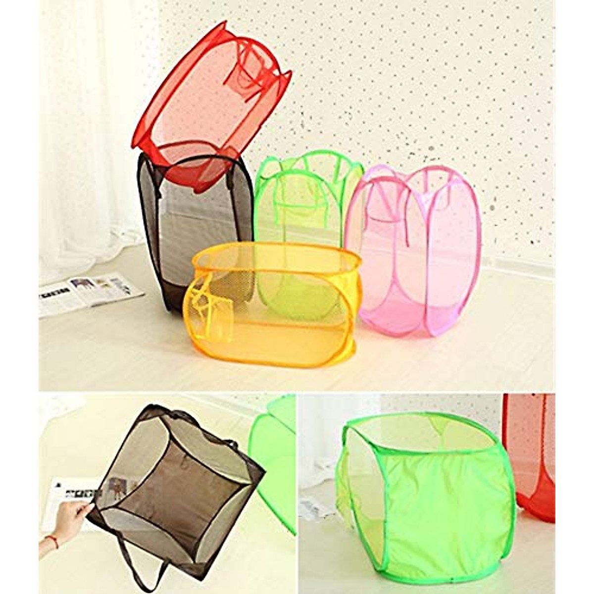 Rectangle Nursery Baskets Baby Clothes Laundry Organizer Mesh Storage Hamper for Toys Children Pop Up Trash Can,Orange
