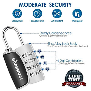 GIVERARE 2 Pack Combination Lock, 4-Digit Padlock Keyless, Resettable Luggage Locks for Backpack, Gym & School & Employee Locker, Weatherproof Travel Lock for Fence, Backyard Gate, Hasp, Case-Silver