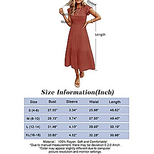ZCSIA Women's 2023 Summer Casual Ruffle Short Sleeve Crewneck Smocked Tiered A Line Midi Dress,Rust,Small