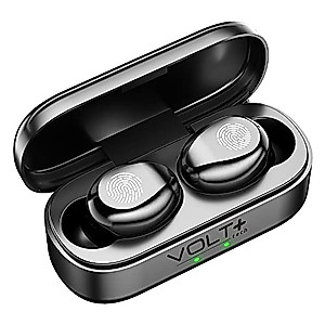 VOLT PLUS TECH Slim Travel Wireless V5.1 Earbuds Compatible with Your Samsung Galaxy On7 Prime Updated Micro Thin Case with Quad Mic 8D Bass IPX7 Waterproof/Sweatproof (Black)