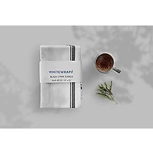 WHITEWRAP Kitchen Towels | 100% Cotton Dish Towels Premium Quality | 15"x25" Black Stripes 6-Pack | Hand Towels, Tea Towels, Dish Cloths| Highly Absorbent Bar Towels