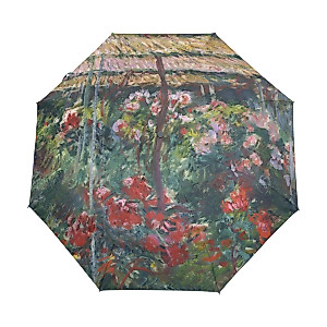 AHOMY Auto Open Close Umbrella, Flower Watercolor Monet Folding Travel Umbrellas for Rain and Sun