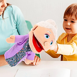 Zerodeko Grandmother Hand Puppet, Family Member Figure Puppets with Movable Mouth, Plush Hand Puppet Pretend Play Toys Storytelling Props Early Educational Toy for Girls Boys