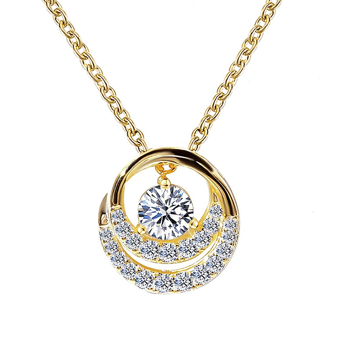 TIANYU GEMS 0.5 Ct Moissanite Necklace For Women S925 Sterling Silver Yellow Gold Plated Circle Pendant Necklace GRA Certificate DF VVS Color Moissanite Jewelry Chain 16+2 In