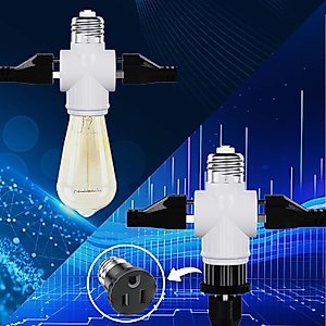 2 Pack, Light Socket to Plug Adapter, Convert E26 Light Socket to 3-Prong Outlet Adapter and Light Bulb Socket (White)