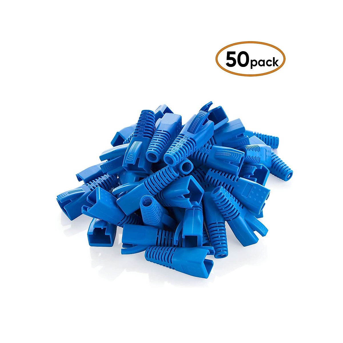 CableCreation RJ45 Ethernet Network Cable Strain Relief Boot 50-Pack Fits CAT5 CAT5E CAT6 CAT6A, RJ45 Color Coded Cable Connector Plug Cover for Various Diameter LAN Cable, Blue