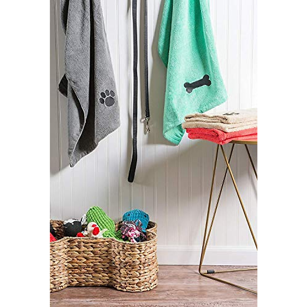 Bone Dry Pet Grooming Towel Collection Absorbent Microfiber X-Large, 41x23.5", Embroidered Taupe