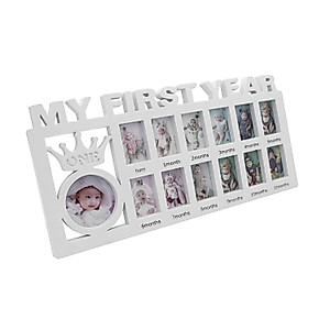 MICKYU My First Year Newborn Keepsake Frame 12 Months Milestone Photo Frames Mothers Day Accessory Baby Shower Gifts Nursery Décor (White)