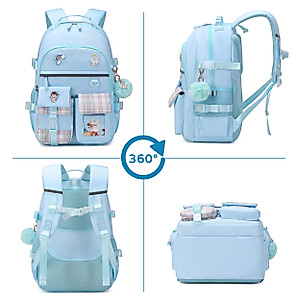 KIDNUO Backpack for Girls, 15.6 Inch Laptop School Bag Kids Kindergarten Elementary College Backpacks Large Bookbags for Teen Girl Women Students Casual Travel Daypacks (Blue)