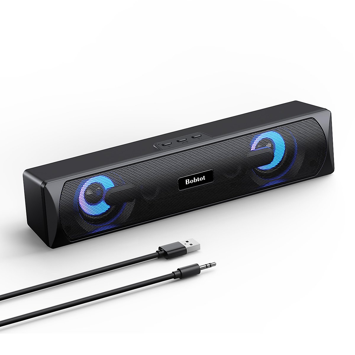 Bobtot Computer Speakers Desktop Soundbar - HiFi Stereo Audio RGB Mini Sound Bar External Speaker with Bluetooth AUX-in Wired USB Powered Volume Control for PC Laptop Tablets Monitor