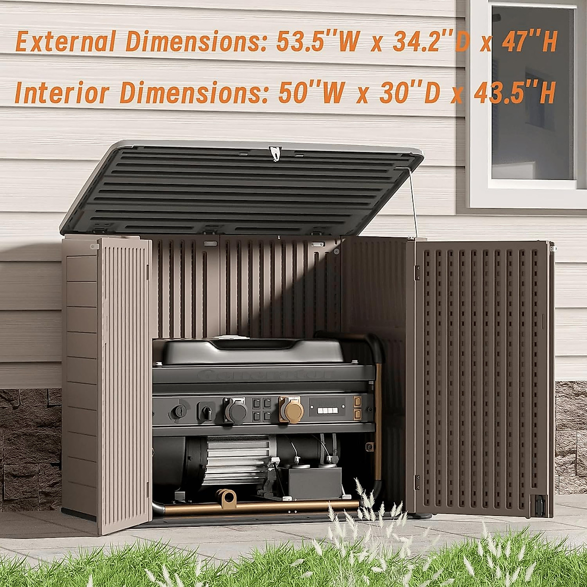 ADDOK Horizontal Outdoor Storage Sheds,Large Resin Outdoor Storage Cabinet for Patio Furniture,Grill and Gardening Tools.(38Cu.ft)