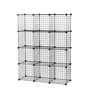 UNICOO - 14 * 14 Inch Big Cube Multi Use DIY 12 Cube Wire Grid Organizer, Bookcase, Bookshelf, Storage Cabinet, Wardrobe Closet,Toy Organizer, Wire Cube Storage- (Black Wire)