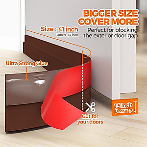 Holikme Door Draft Stopper Under Door Draft Blocker Insulator Door Sweep Weather Stripping Noise Stopper Strong Adhesive Door Stops of Rubber Brown