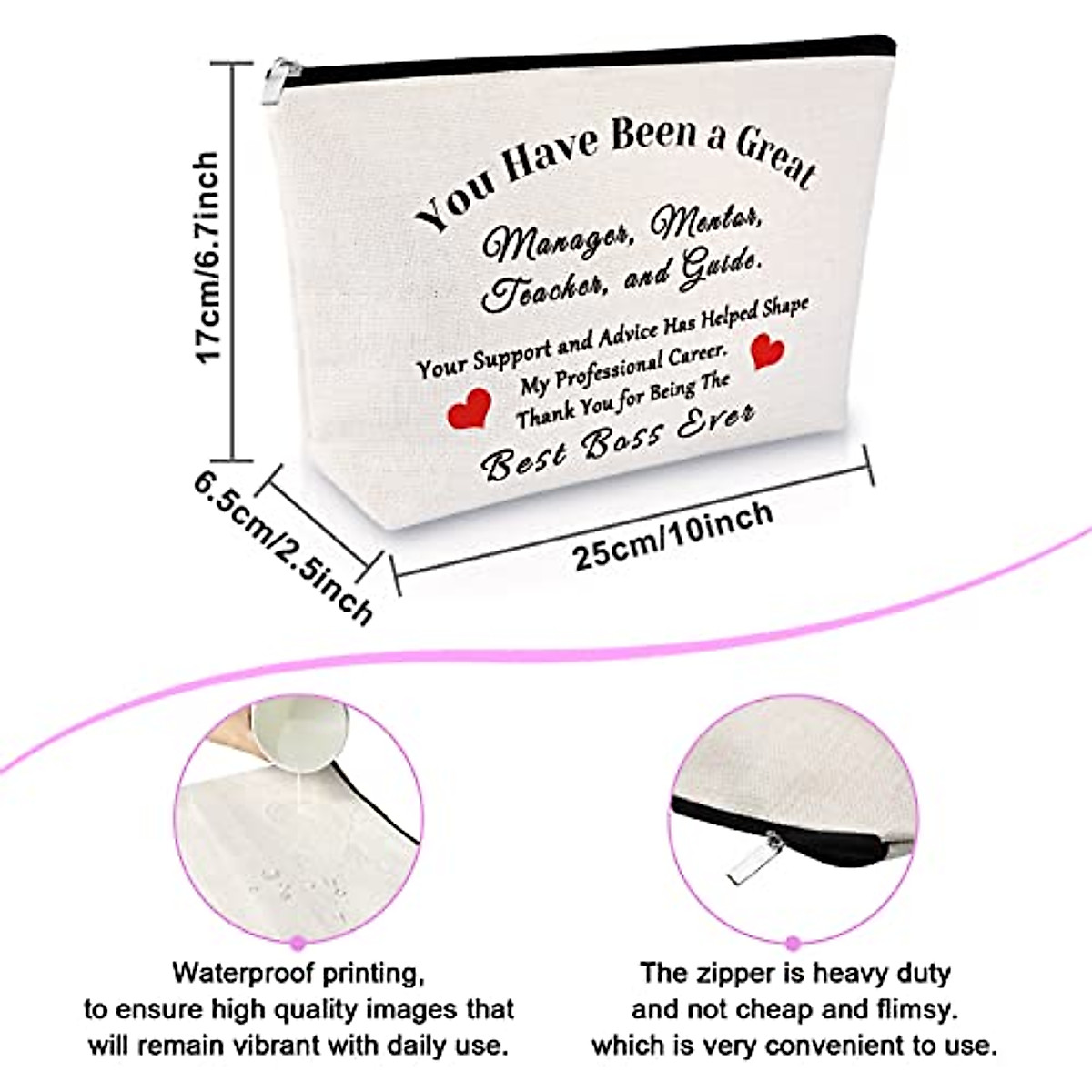 Sfodiary Leaders Boss Appreciation Gifts Makeup Bag Best Boss Gifts for Women Birthday Gift for Manager Mentor Cosmetic Bag Thank You Gift Teacher Gift Ideas Retirement Gift Travel Cosmetic Pouch