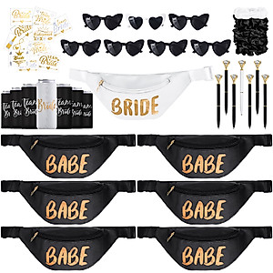 Silkfly 45 Pcs Bachelorette Party Gifts Bachelorette Fanny Pack Sunglasses Team Bride Cups Diamond Pens Scrunchies Tattoos Decoration for Bridesmaid Gifts Bridal Shower Supplies, Set of 7