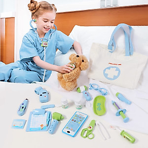 Meland Toy Doctor Kit for Kids - Pretend Play Doctor Set with Dog Toy, Carrying Bag, Stethoscope Toy & Dress Up Costume - Doctor Play Gift for Kids Toddlers Ages 3 4 5 6 Year Old for Role Play