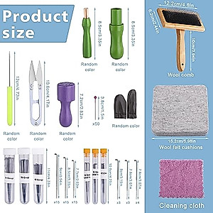 kdafio 74 Needle Felting Tools, Needle Felting Kit with Hand Carders Wooden Wool Carders Needle Felting with Wool Needle Leather Finger Protector for DIY Felting Wool Projects