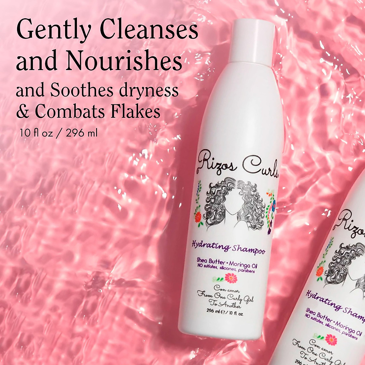 Rizos Curls Hydrating Shampoo, Gently Cleanse, Deeply Moisturizes & Nourishes Scalp, Soft & Healthy Hair from Shea Butter & Moringa Oil, For All Hair Types 1a - 4c, 10 oz