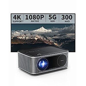 Projector with WiFi and Bluetooth, TURBOAMP 5G Native 1080P Movie Projector, 4K Supported, 300 ANSI Lumen 200" Display Home Movie Theater Projector, Compatible w/TV Stick/Phone/PC/PS5