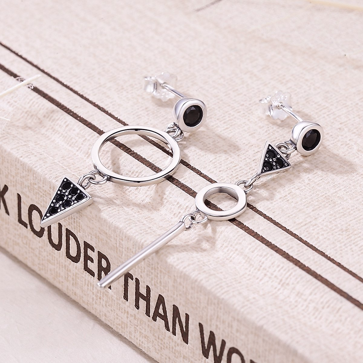 WOSTU Fashion Geometry Dangle Earrings Women's Drop Earrings Sterling Silver Tassel Asymmetrical Earrings, Metal, Cubic Zirconia